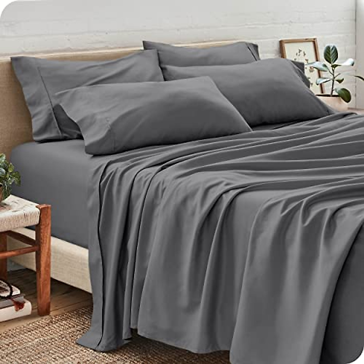 Bare Home California King Sheet Set - 6 Piece Set - Hotel Luxury Bed Sheets - Ultra Soft - Deep Pockets - Easy Fit - Cooling & Breathable Sheets - Wrinkle Resistant - Grey - Cal King Sheets - 6 PC