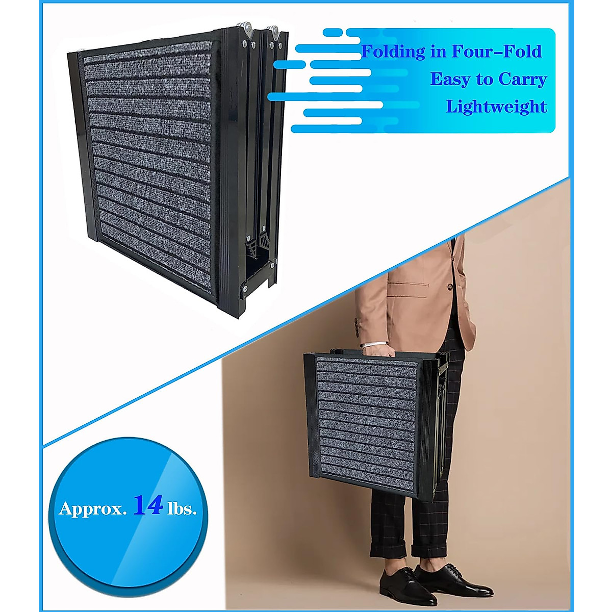 VEMJO Dog Ramp for Car SUV Truck Folding in Four-Fold Pet Ramp Dog Car Ramp Dog Stairs Cat Ramp Portable Dog Steps for Bed for Small Medium and Large Dogs Supports to 200lbs (Dark Grey)