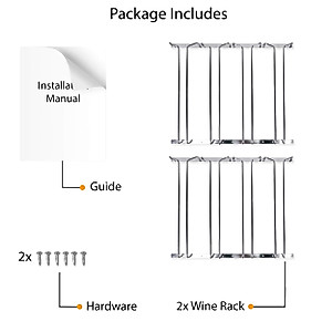 Wallniture Pinot Wine Glass Rack Under Cabinet 17" Champagne, Cocktail and Wine Glass Holder Kitchen Decor Chrome, Set of 2