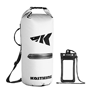 KastKing Cyclone Seal Dry Bag - 100% Waterproof Bag with Phone Case Front Zippered Pocket,Perfect for Beach,Fishing,Kayaking,Boating,Hiking,Camping,Biking,Skiing,White,20L