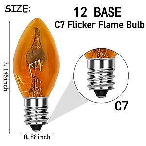 brianvikey 12 Pack Orange Flame Light Bulbs,C7 Mini Orange Lights Halloween Flickering Light Bulbs,1 Watt 120V E12 Base for Outdoor Use,Pendants, Wall Sconces,Christmas Light String