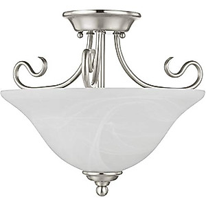 2 Light Brushed Nickel Ceiling Light Fixture with White Alabaster Glass Shade