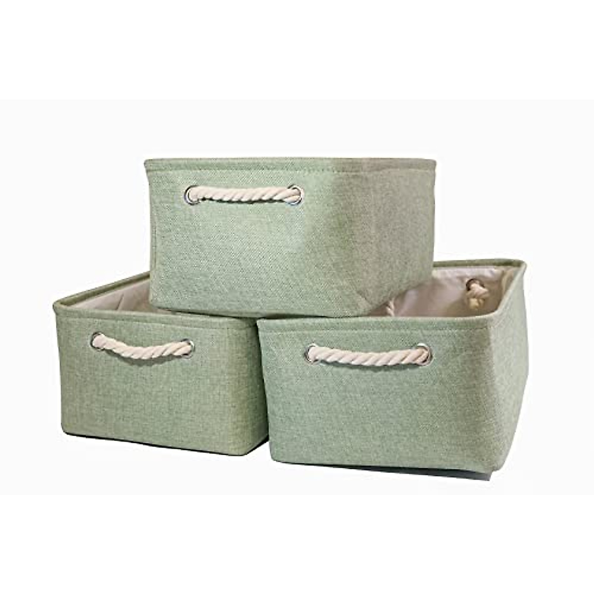 HARMOSO Collapsible Storage Basket (14Lx10.6Wx6.6H) Decorative Storage Bins with Handles Canvas Storage Baskets for Shelves Gift baskets organizing Toys Clothes Books baskets (Green,3Pack)