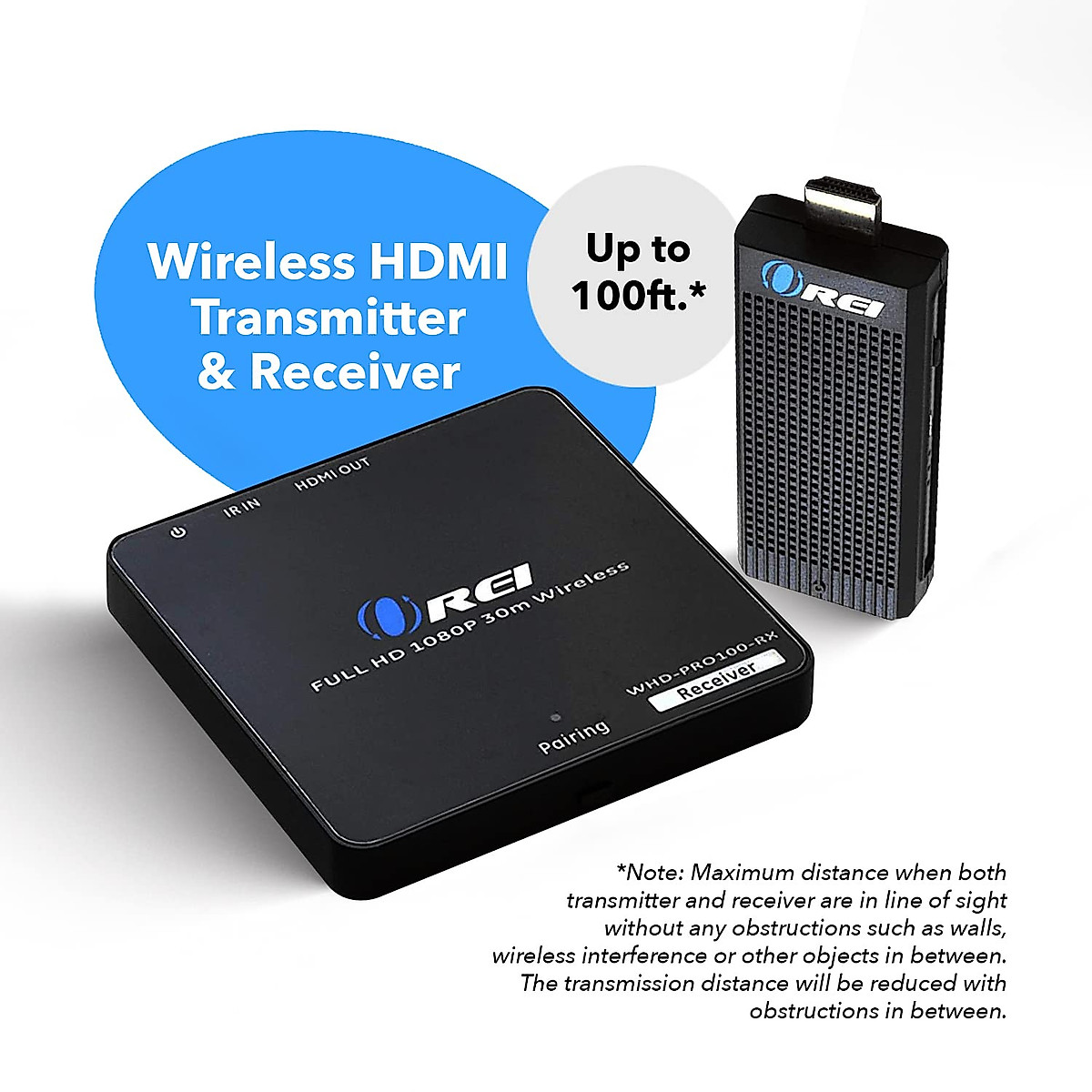 OREI Wireless HDMI Transmitter & Receiver - Extender Full HD 1080p Wirelessly Upto 100 Ft with Dongle - Perfect for Streaming, Laptops, PC, Media and More