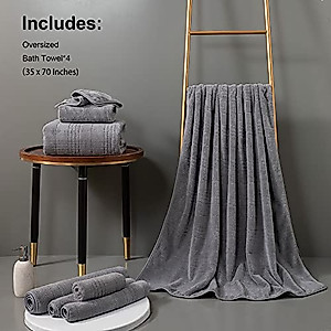 Oversized Bath Towel Set, 4 Piece Grey Extra Large Bath Towels 35"x70", Premium Microfiber Bath Towel Sheets, Ultra Soft, Highly Absorbent, Quick Dry, Bath Sheets Towels for Adults, Bathroom