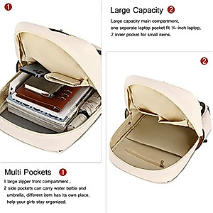 LEDAOU School Backpack for Teen Girls with Fanny Pack Laptop Backpacks 15.6 inch Daypack Women Bookbag School Bag for College Travel (Beige)