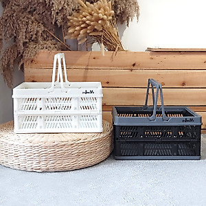 ZHJINGYU crates for storage,plastic baskets for organizing,collapsible shopping basket,foldable crate with Handles,collapsible storage crate,car basket,for Kitchen,Bathroom,Medicine (White, S)