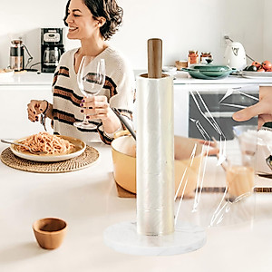 Buruis Wood Paper Towel Holder, Marble Base Modern Decorative Countertop Standing Rolls Holder for Kitchen, Toilet, Pantry and Bathroom (Marble Base White)