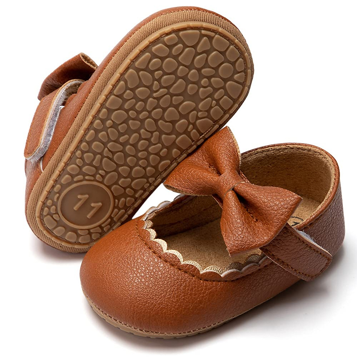 HsdsBebe Infant Baby Girls Mary Jane Flats Bow Non-Slip Soft Sole Princess Toddler First Walkers Sneaker Wedding Dress Shoes(HM1628 Brown,2)