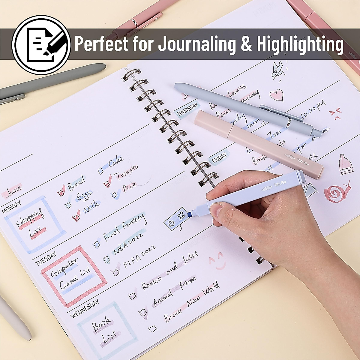 Mr. Pen- Aesthetic Highlighters and Gel Pens No Bleed, 10 Pack, Morandi Color Bible Highlighters No Bleed, Black Ink Bible Pens, Highlighter Pens, No Bleed Highlighters for Bibles, Bible Pens