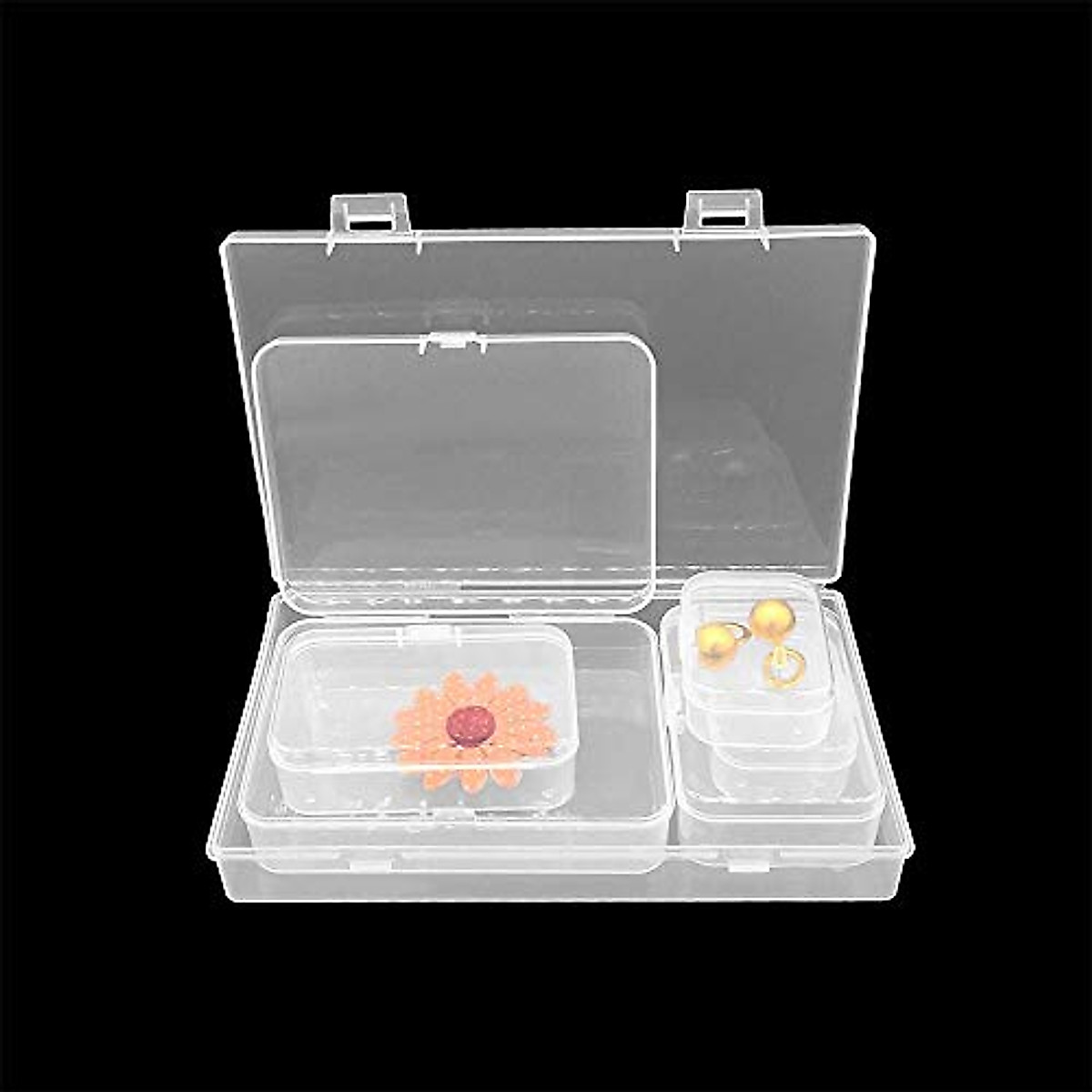 24 Pieces Mixed Sizes Rectangular Empty Mini Clear Plastic Organizer Storage Box Containers with Hinged Lids for Small Items and Other Craft Projects