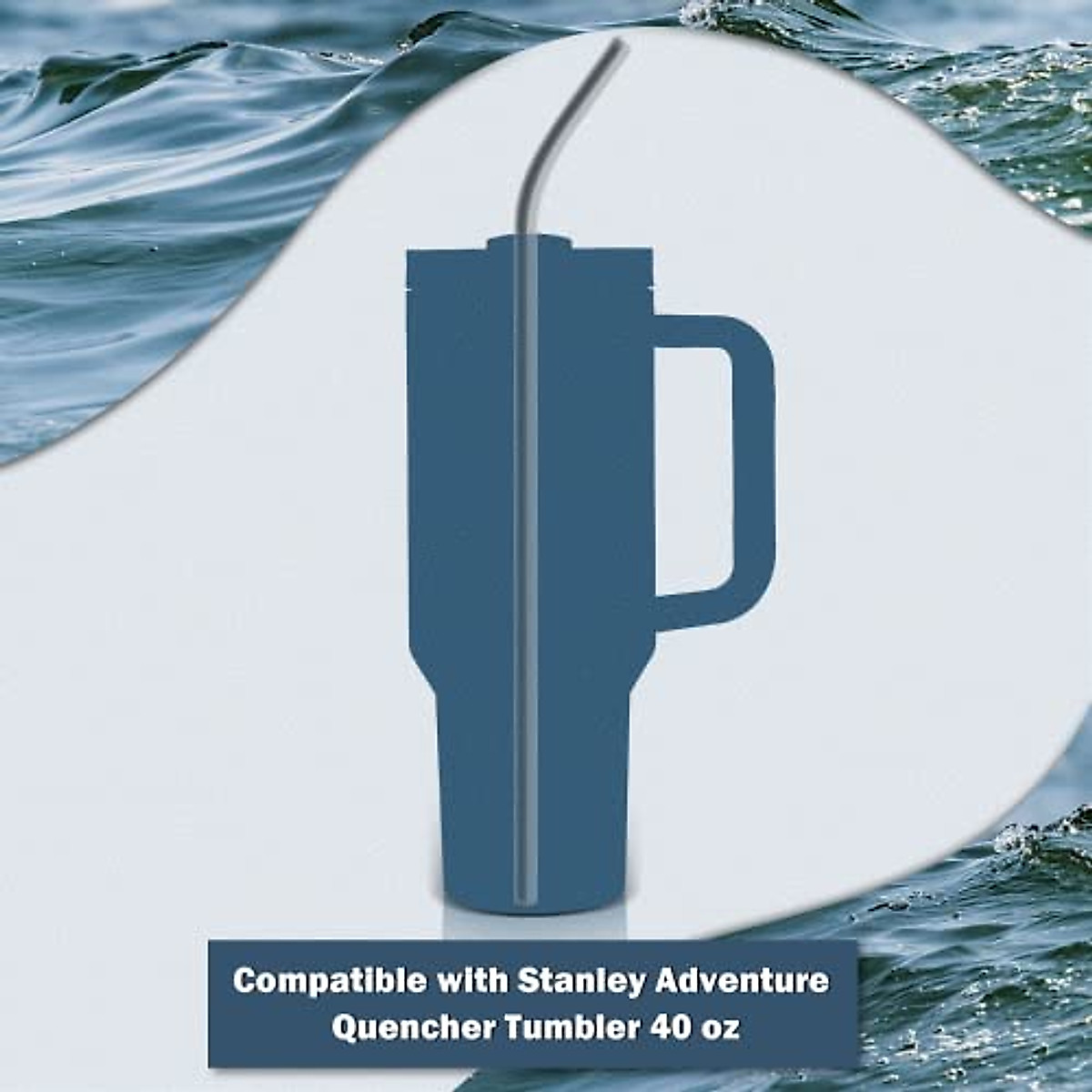 6pcs Metal Replacement Straws for Stanley 40oz Adventure Quencher Tumbler - Stainless Steel Reusable Drinking Straws with Cleaning Brush Compatible with Stanley & Owala 40oz Tumbler with Handle