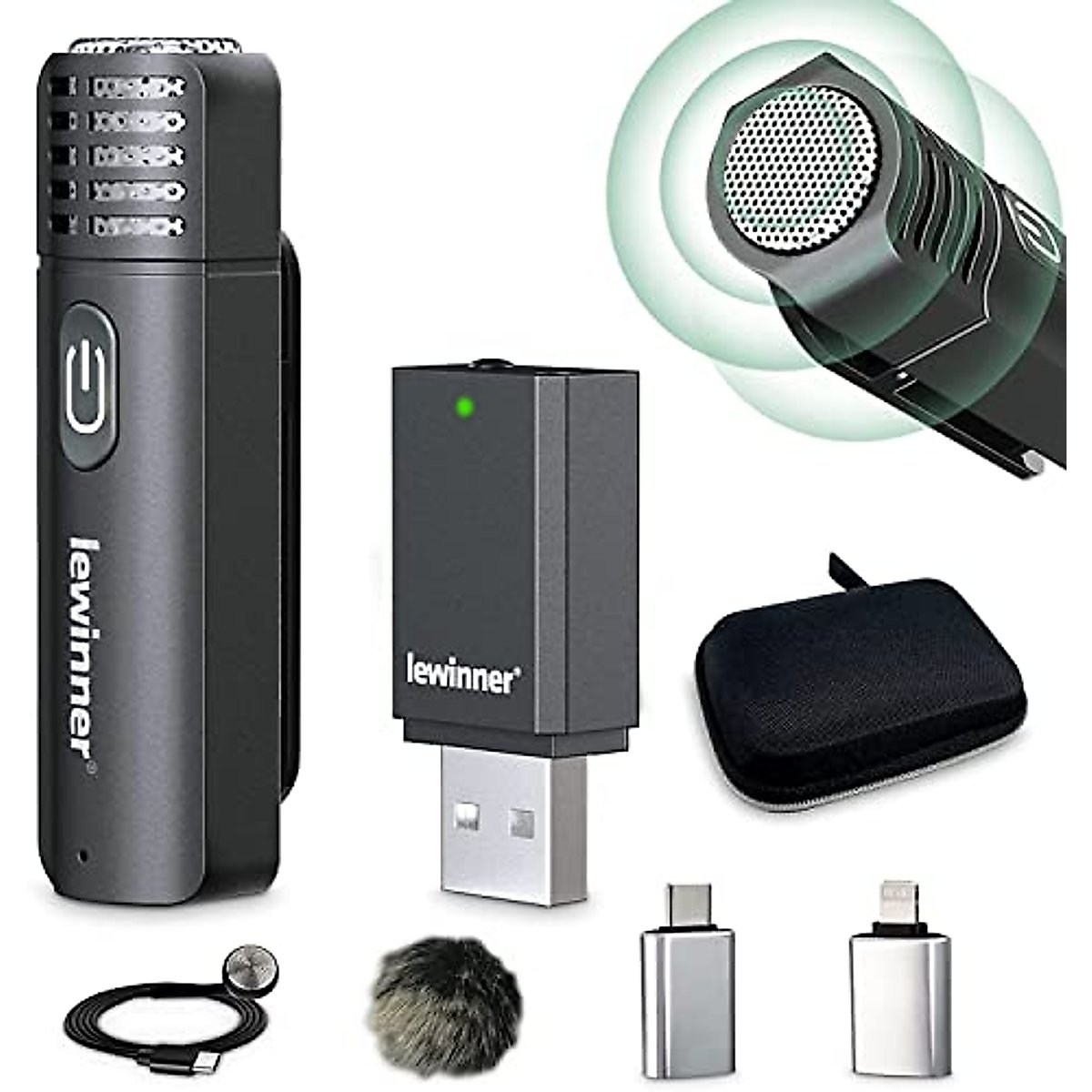 Lewinner Wireless Lavalier Microphone for Computer, iPhone, iPad, Android, Laptop, Speaker, 48KHz Plug & Play Lapel Mic for YouTube, Facebook, TikTok, Vlog, Zoom - Noise Reduction/Auto Sync