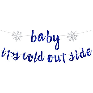 Blue Glitter Baby It's Cold Outside Banner - Snowflake Sign for Winter Wonderland Birthday / Baby Shower / Christmas Party Decorations Supplies