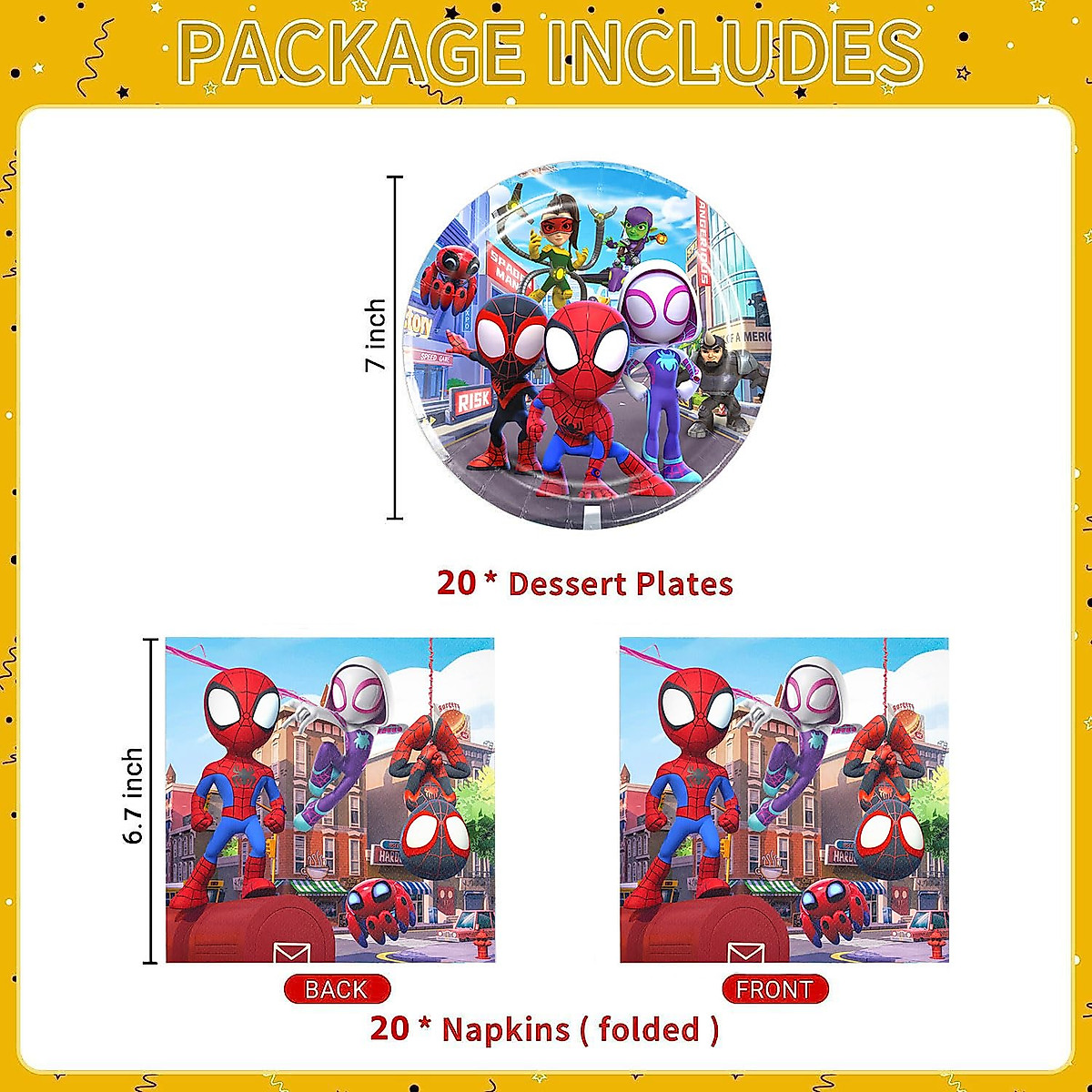 GYSIXGAOSU 40pcs Spidey and His Amazing Friends Party Supplies include 20 plates, 20 napkins for the Spidey birthday party Decoration