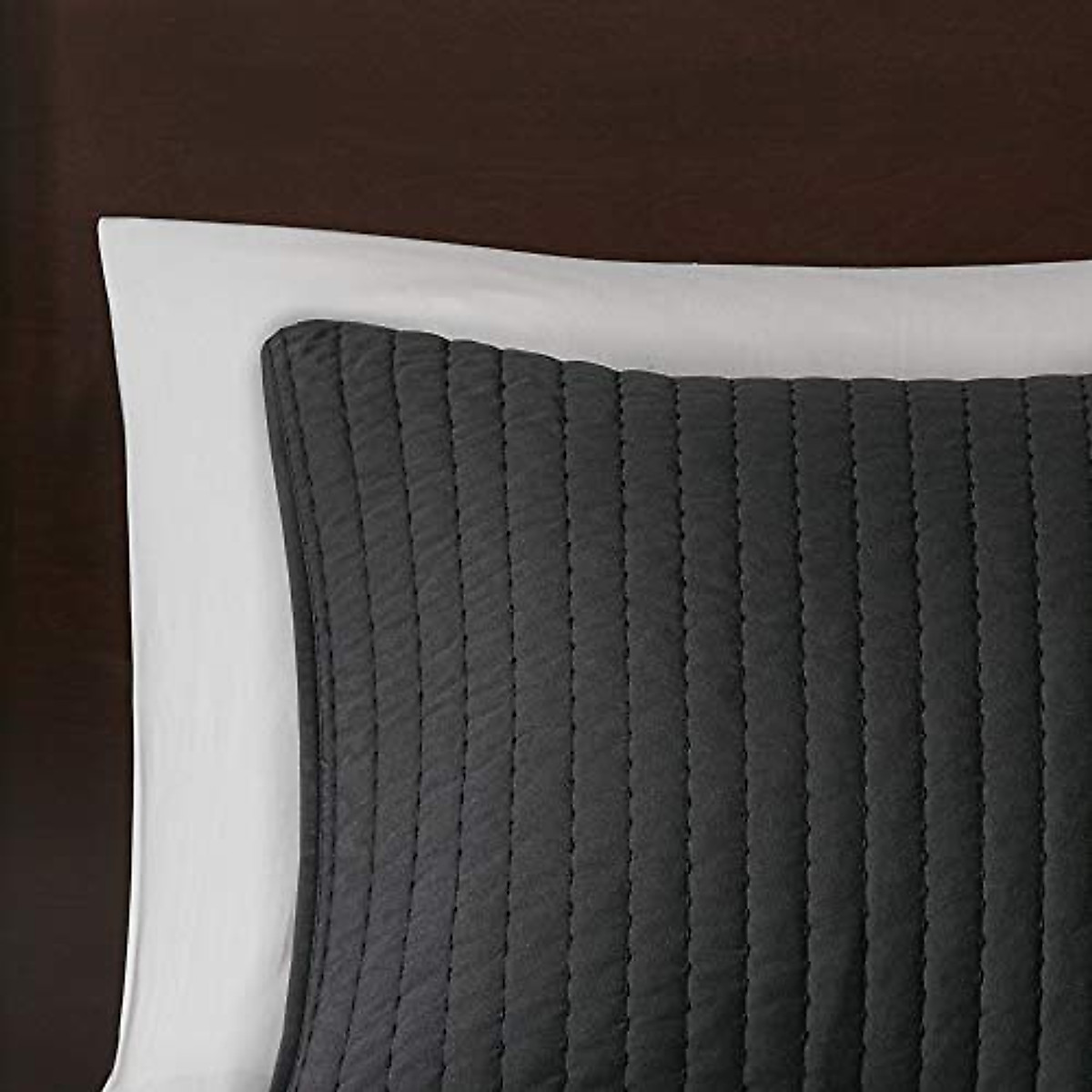 Madison Park Keaton Quilt Set-Casual Channel Stitching Design All Season, Lightweight Coverlet Bedspread Bedding, Shams, Full/Queen(90"x90"), Stripe Black