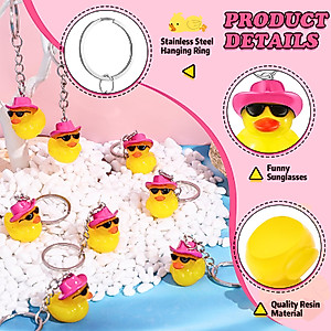 Siifert 36 Pcs Duck Keychain Bulk Cowboy Cowgirl Duck Party Favors Resin Tiny Duck Keychain with Cowboy Hat Sunglasses Charms Pendant for Kids Gift Halloween Birthday Baby Shower (Yellow,Rose Red)