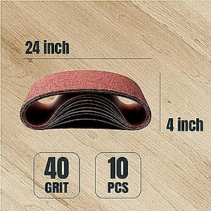 POWERTEC 110060 4 x 24 Inch Sanding Belts | 40 Grit Aluminum Oxide Belt Sander Sanding Belt | Sandpaper For Oscillating Belt and Spindle Sander – Pack of 10