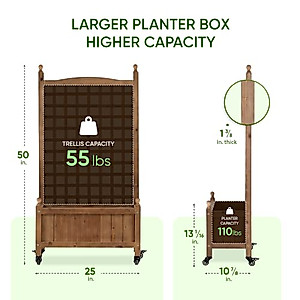 Idzo Raised Garden Bed with Trellis, Durable Oil Coated Planter with Trellis, 50 Inches Height Vertical Gardens Outdoors with Lockable Wheels and Convenient Non Woven Lining