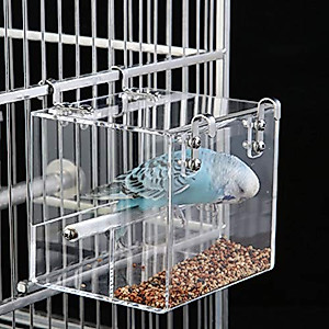 Baluue Automatic Bird Feeder No Mess Bird Cage Feeder, Acrylic Bird Cage Feeder Hanging Bird Feeder with Hooks 6.2 inch Square Bird Feeder