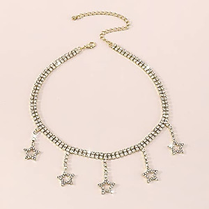 Chargances Sparkly Rhinestone Star Pendant Choker Gold Statement Crystal Necklace Dainty Star Jewerly for Women and Girls (Gold)