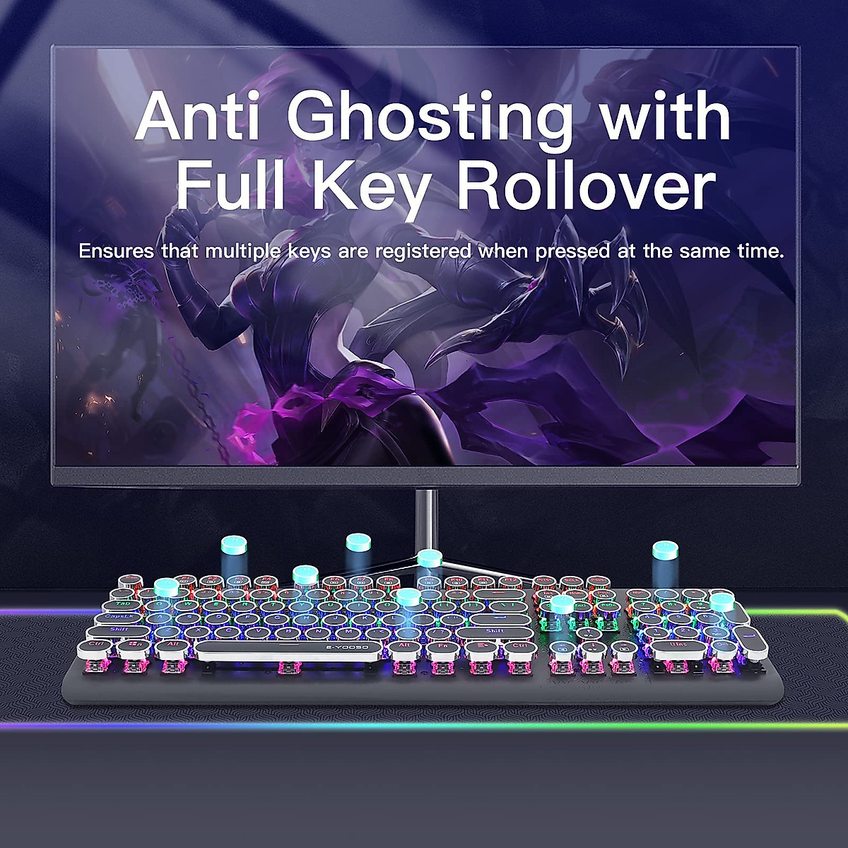 E-YOOSO K600 Mechanical Gaming Keyboard 104 Keys LED Backlit Keyboard Crystal Keycap (Blue Switch)