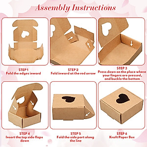 Zonon 36 Pieces Valentine's Day Mini Heart Shaped Present Box Kraft Paper Box with Heart Shaped Window Chocolate Candy Present Box 2.5 x 2.5 x 1.2 Inch