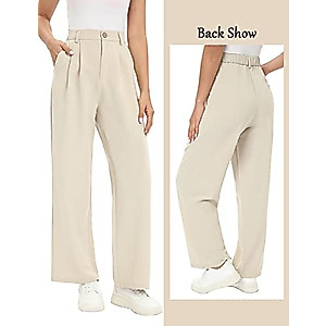 Tapata Womens Wide Leg High Waist Straight Leg Casual Pants Stretch Comfy Pockets Relaxed Fit, Beige, 6