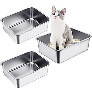 3 Packs Stainless Steel Litter Box, Extra Large Cat Litter Box, Metal Litter Pan with High Sides, Never Absorbs Odor, Non Stick Smooth Surface, Easy to Clean for Cat Bunny(23.6 x 15.7 x 7.9'')