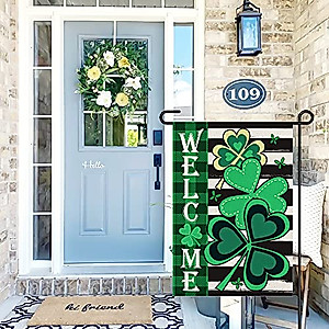 Welcome St Patricks Day Garden Flag 12x18 Inch Burlap Double Sided Green Shamrock Sign Small Flag Lucky Clover Yard Outdoor Decor DF253