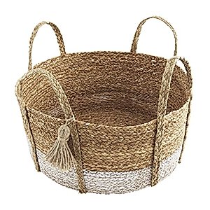 Mud Pie Hyacinth Round Handle Basket, Brown, 10" x 20" dia