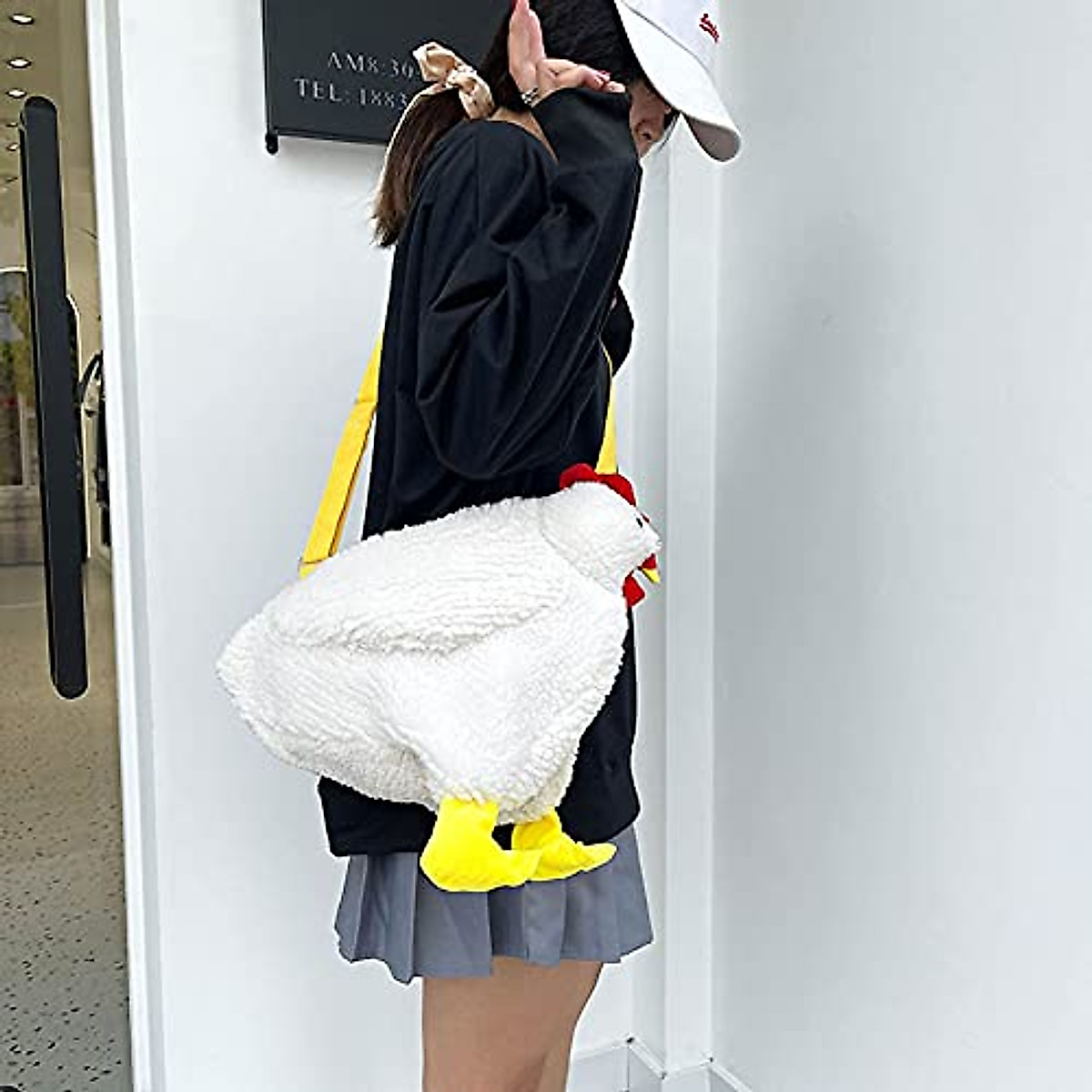 BMTLFG Fluffy Bag, Fluffy Shoulder Bag, Chicken Purse, Plush Crossbody Bags for Women, Animal Shaped Bag, Hen Shape Plush Autumn Winter,White
