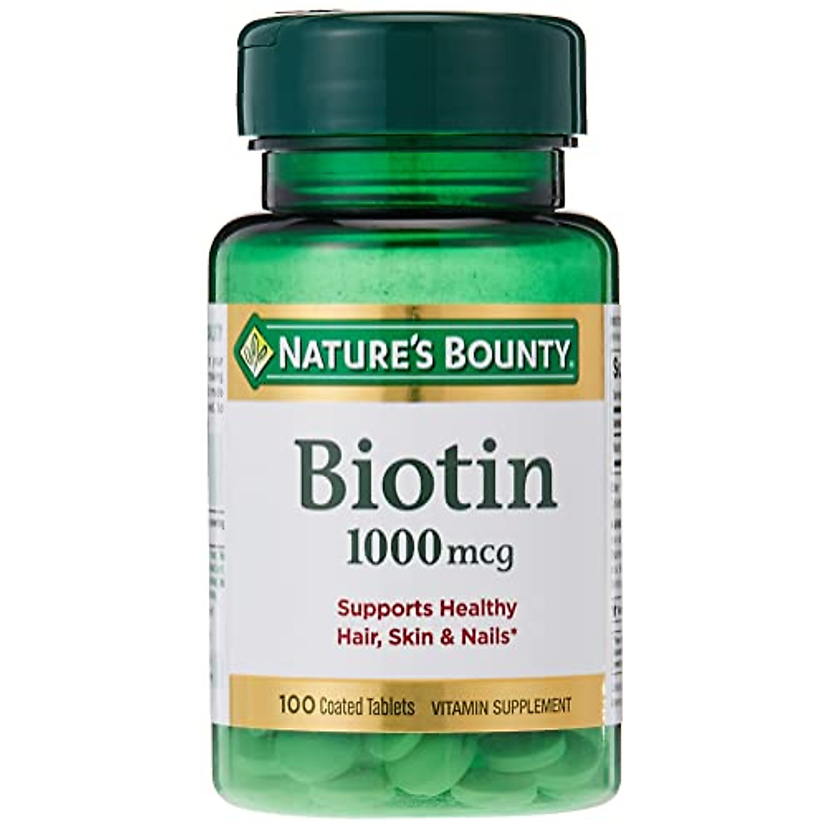 Biotin by Nature's Bounty, Vitamin Supplement, Supports Metabolism for Cellular Energy and Healthy Hair, Skin, and Nails, 1000 mcg, 100 Tablets
