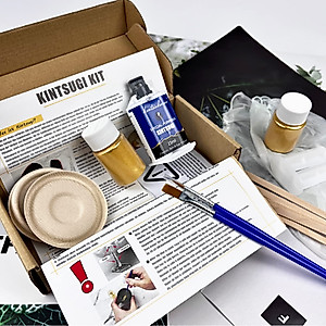 Kintsugi Repair Kit Gold, Japanese Kintsugi Kit to Improve Your Ceramic, Repair Your Meaningful Pottery with Gold Powder Glue, Perfect for Beginners Restoring Meaningful Gifts