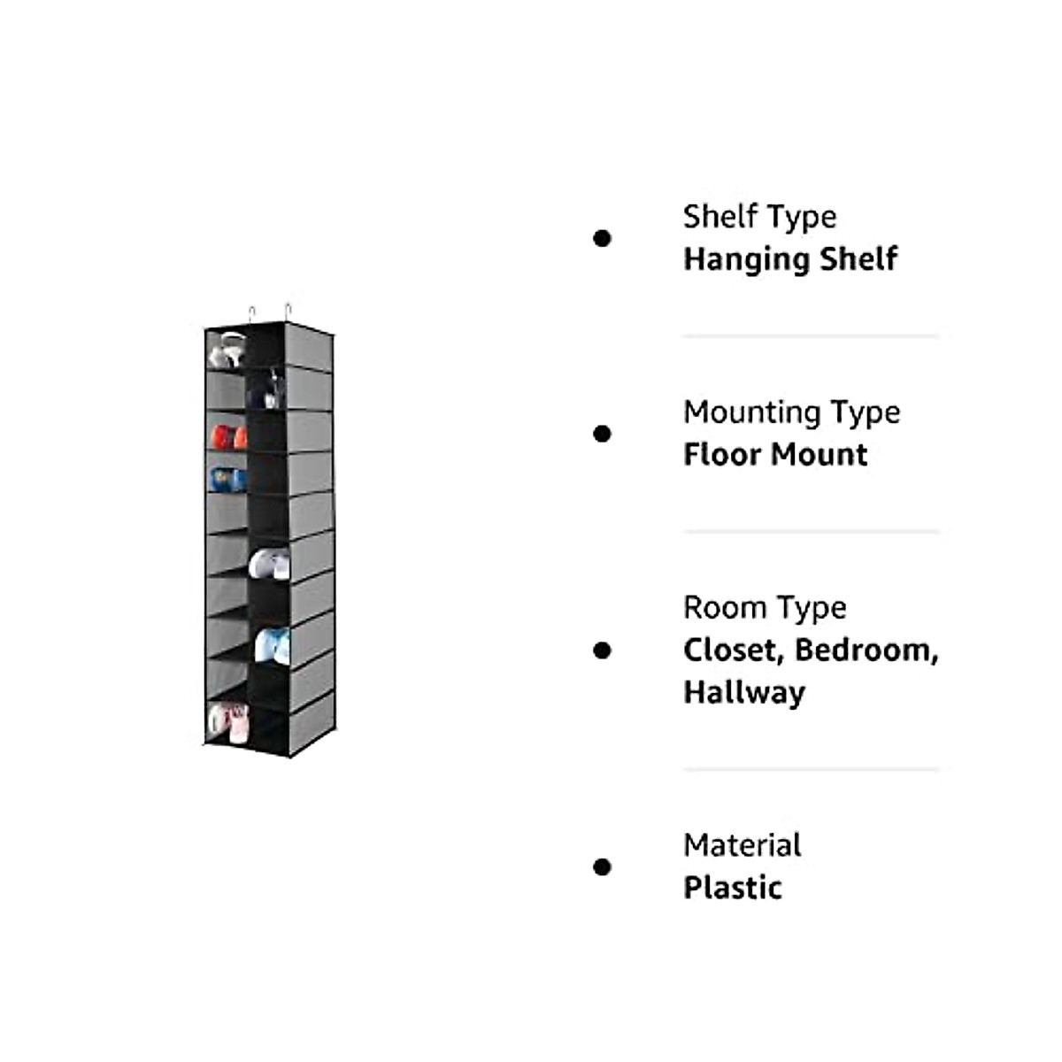 mDesign Soft Fabric Closet Organizer - Holds Shoes, Handbags, Clutches, Accessories - Large, 20 Shelf Over Rod Hanging Storage Unit - Charcoal Gray/Black