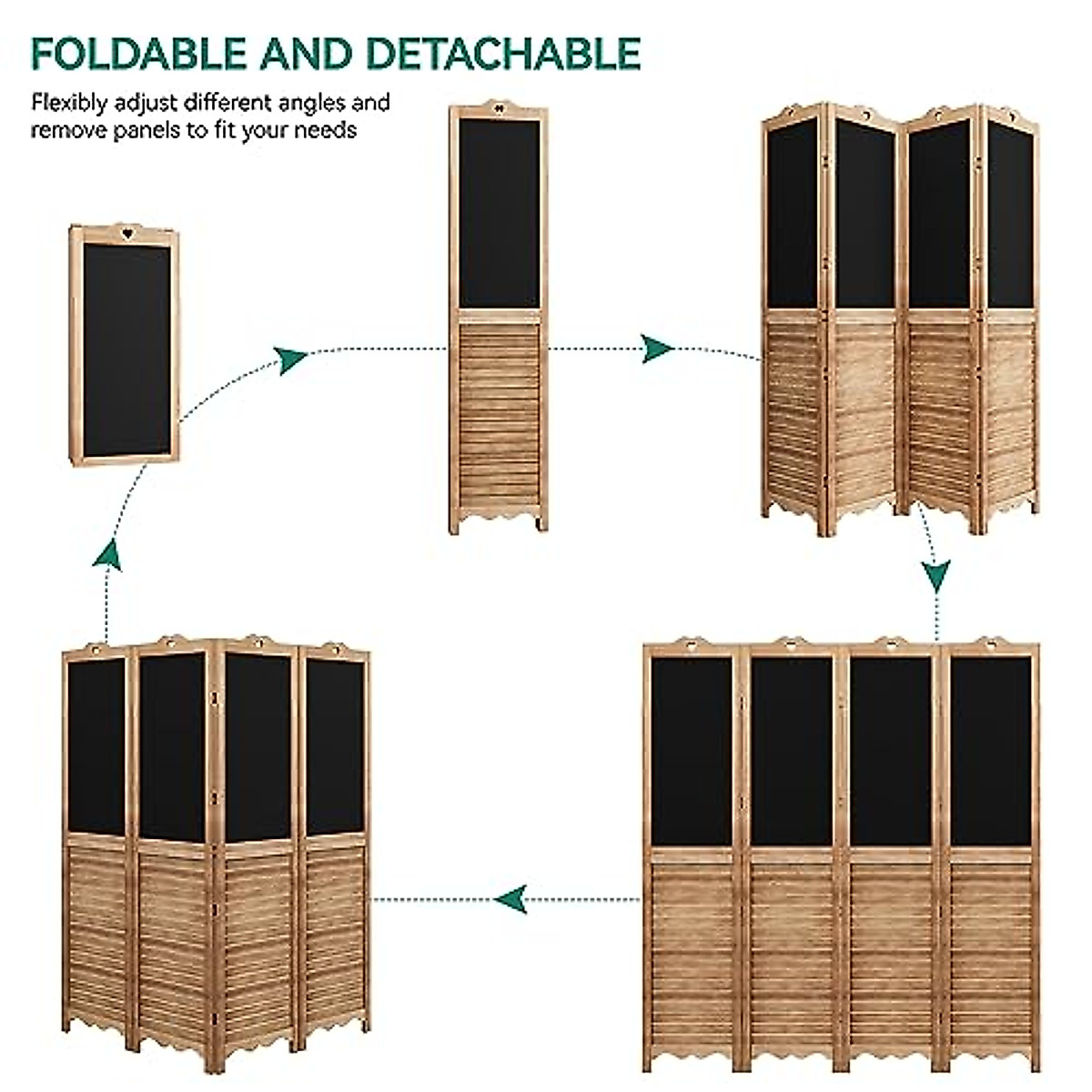 YITAHOME Wood Room Divider 4 Panel Folding Privacy Screens with Chalkboard, Freestanding Portable Privacy Screen Room Partition for Bedroom, Living Room, Study, Hotel, Office
