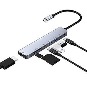USB C Hub, 7 in 1 USB C to HDMI Multport Adapter Compatible for USB C Laptops and Other Type C Devices (4K HDMI USB3.0*2 SD/TF Card Reader 100W PD)