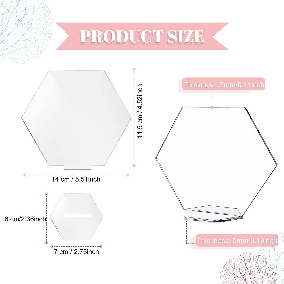 10 Pack Large Acrylic Hexagon Blank Table Stand, DIY Geometric Clear Plexiglass Number Sign Holder with Gold & Silver Marker Metallic for Modern Wedding Reception, Centerpiece Decoration Event Party