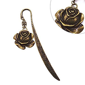 Amosfun 2pcs Retro Book Mark Vintage Metal Rose Bookmark Document Label Wedding Party Favor Gifts(Golden)