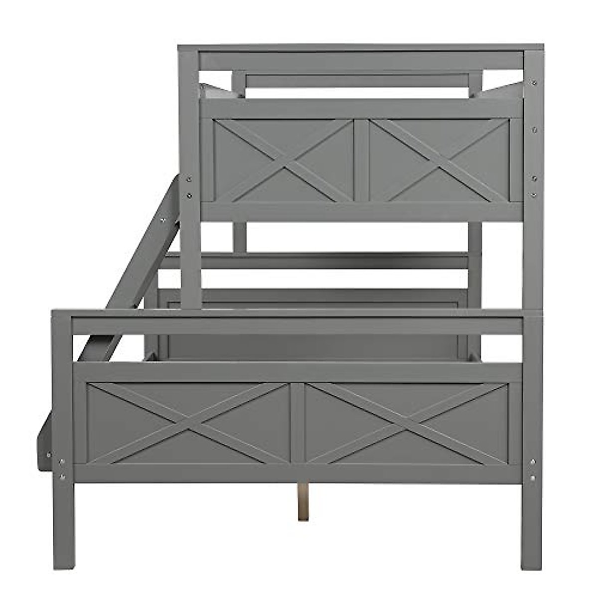 Ochangqi Twin Over Full Bunk Bed Frame with Ladder, Solid Wood Bunk Beds Loft Bed Frame Twin Over Full Size with Guardrail, Can Be Separated Into Twin/Full Size Bed, No Box Spring Needed (Gray)