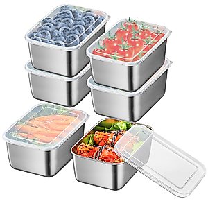 GRZJOPP 6Pcs Stainless Steel Snack Containers Small Food Storage Containers with Lids Perfect Metal Food Containers Prep Bowl Sets for Fruit Candy Nut