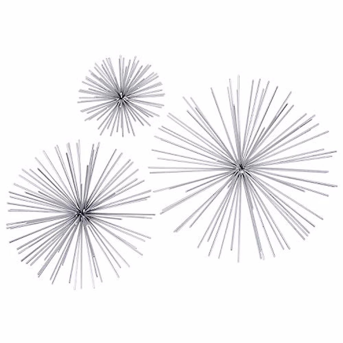 Ten Waterloo Metal Wall Sculptures Set of 3 Silver Finish Star Burst Metal Wall Hangings - 12, 9 and 6 Inches Silver