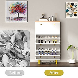 DORPU 18-27 Pair Shoe Storage Cabinet, 3 Flip Hidden Drawers Shoe Cabinet with Adjustable Shelves for Entryway, Classification DIY Freestanding Modern Shoe Rack Shoe Storage