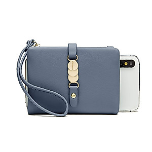 AOXONEL Womens Wallets Small Rfid Bifold Wristlet,Ladies Wallets for Card Coin,Change Purse with Wrist Strap (Blue)