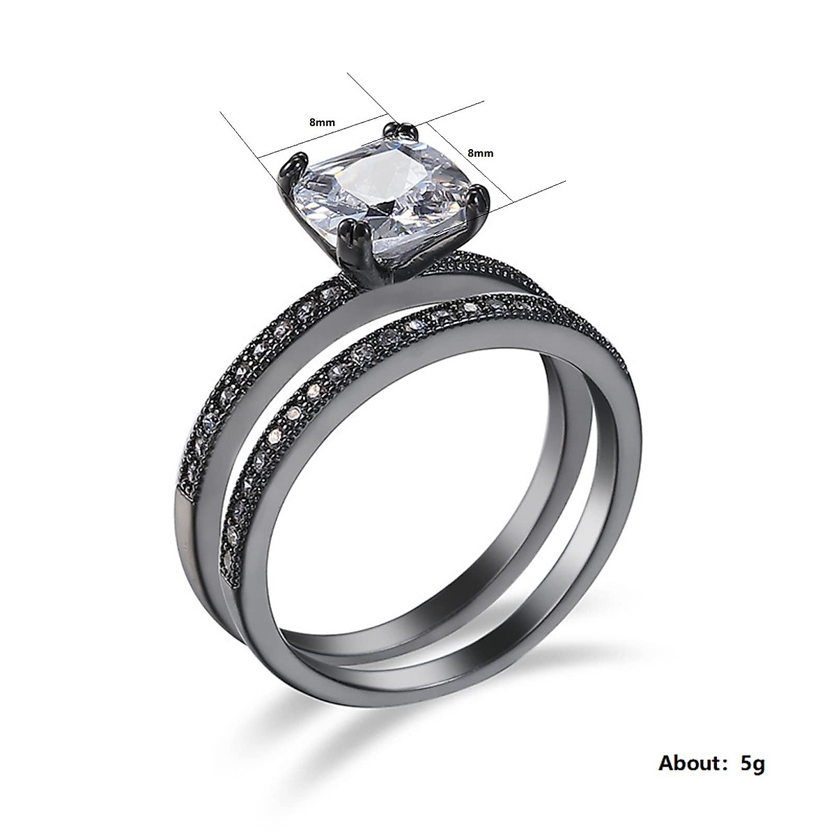 14k Black Gold White Stacking Promise Ring for Women Non Tarnish CZ Engagement Band Rings for Bridal Round Cut 1CT Cubic Zircon Solitaire Ring Hypoallergenic can be Worn Separately Jewelry Set (6)