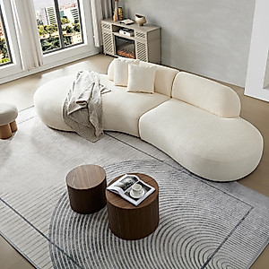 YOPENG 135.4" Curved Modular Sectional Sofa,Modern Boucle Fluffy Cloud Couch with Chaise,Oversized 6 Seater Extra Deep Comfy Upholstered Couches for Living Room,Apartment,2 Pillows,Left Facing,Beige