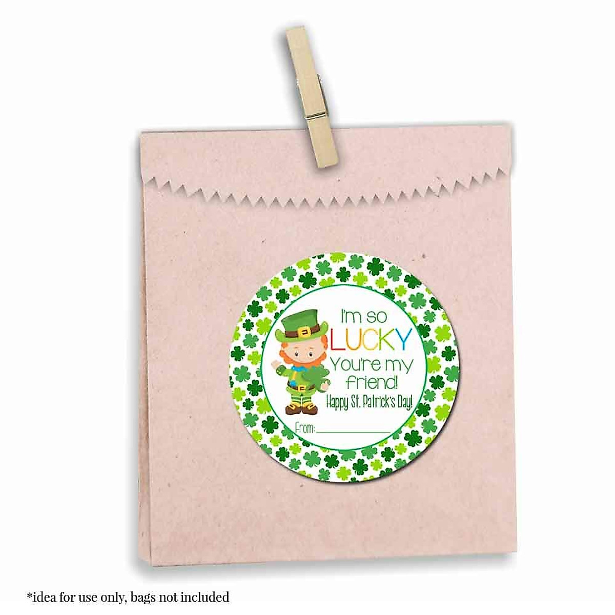 Lucky You’re My Friend Leprechaun St. Patrick’s Day Gift Tag Sticker Labels, 40 2" Party Circle Stickers by AmandaCreation, Great for Party Favors, Envelope Seals & Goodie Bags