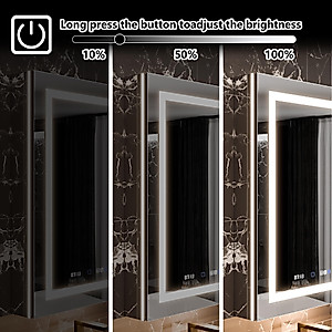 VUMALL LED Bathroom Medicine Cabinet with Mirror, 24x36 Medicine Cabinet with Lights, 10XMakeup-Mirror, Dimmable, Defogging, Recessed/Surface, Front&Backlit, Clock Temp Display, Outlets, Left Open