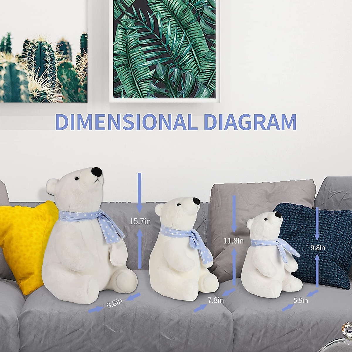 ROPELOK Polar Bear Stuffed Animal Plush, 9.8 Inch Lifelike Super Soft Cute Polar Bear with Scarf, Kawaii Cute Polar Bear Plush Toy for Kids Children Family Xmas Birthday Gifts