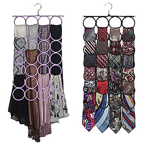 Marcus Mayfield Scarf Hanger & Closet Organizer, The No Snags Best Space Saving Scarf & Tie Hanger & Holder for Scarves, Pashminas & Infinity Scarves | Stores Over 2 Dozen Accessories (1-Purple)